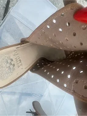 Vince Camuto | Shoes | Vince Camuto Brown Perforated Peeptoe Slingback ...